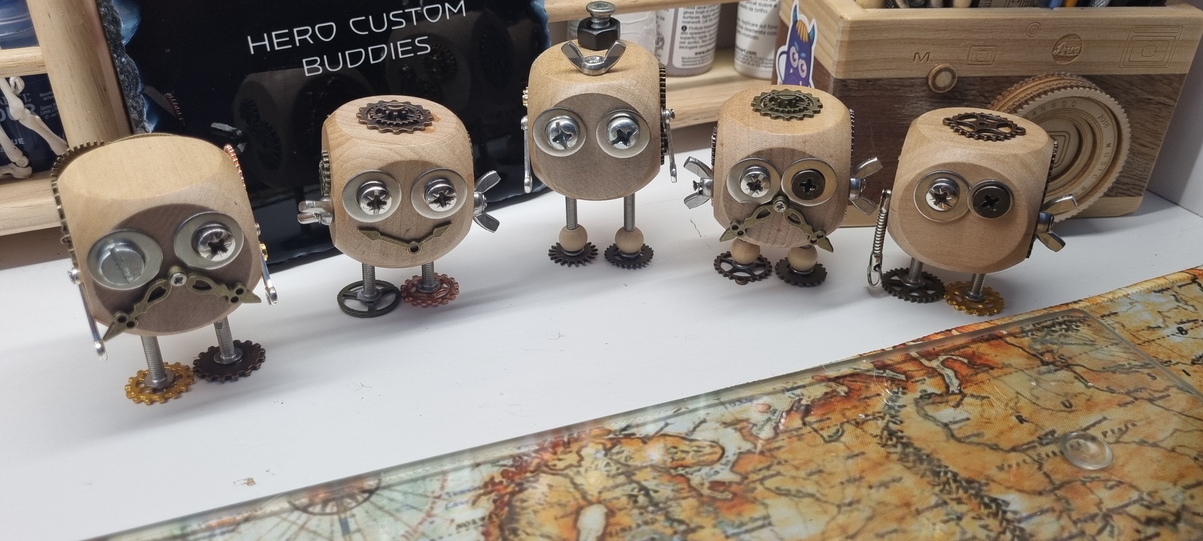 Steampunk Wooden Robot Desk Buddy Collection – Handmade Robots – Hero ...